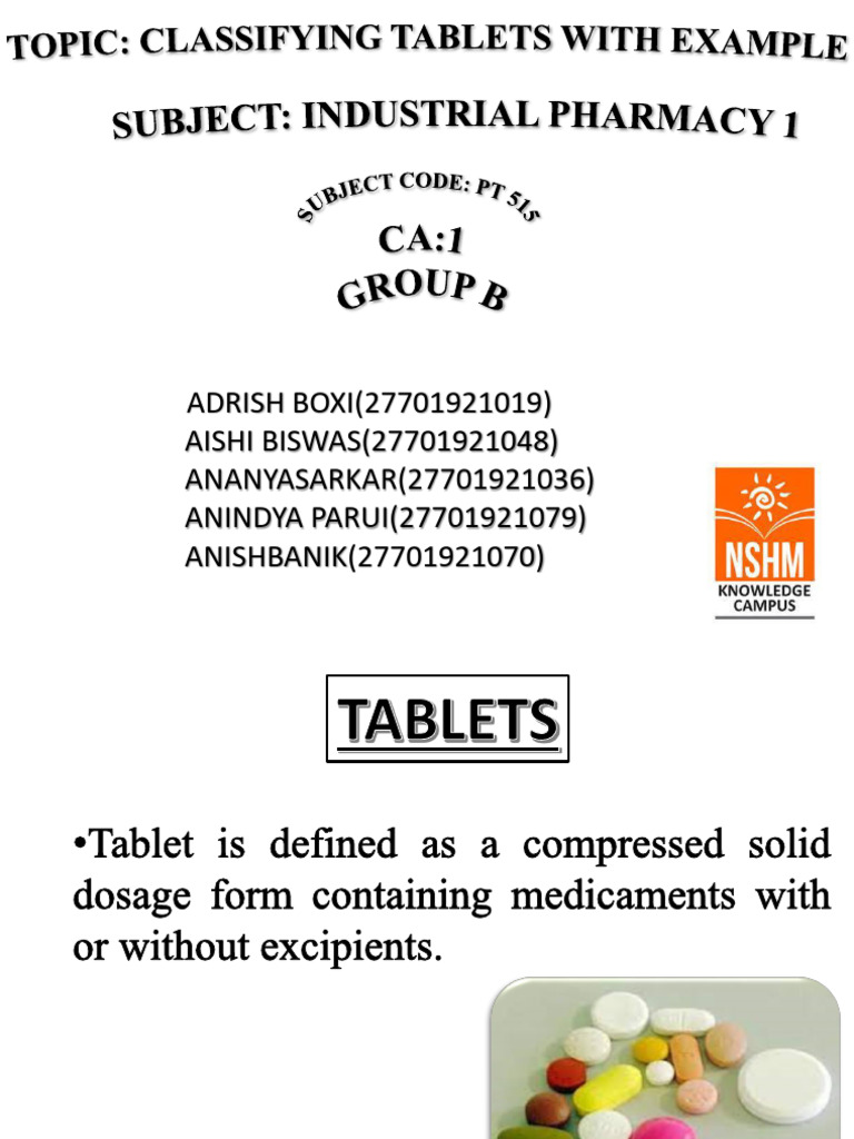 Classification of Tablets in Pharmacy | PDF | Tablet (Pharmacy) | Medicine