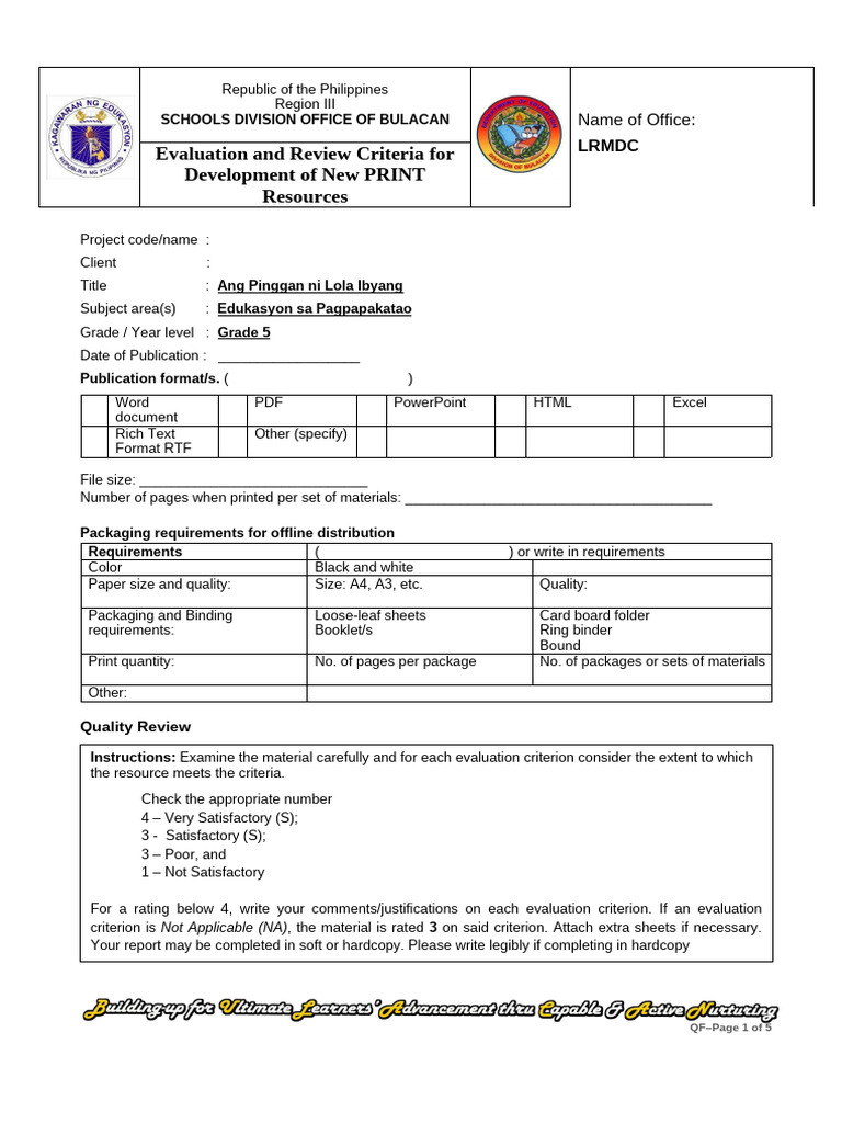 LRM FORM 2 Evaluation Rating Sheet For PRINT | PDF | Human ...