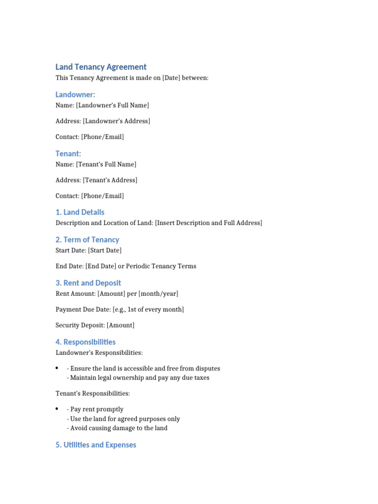 Land Tenancy Agreement | PDF