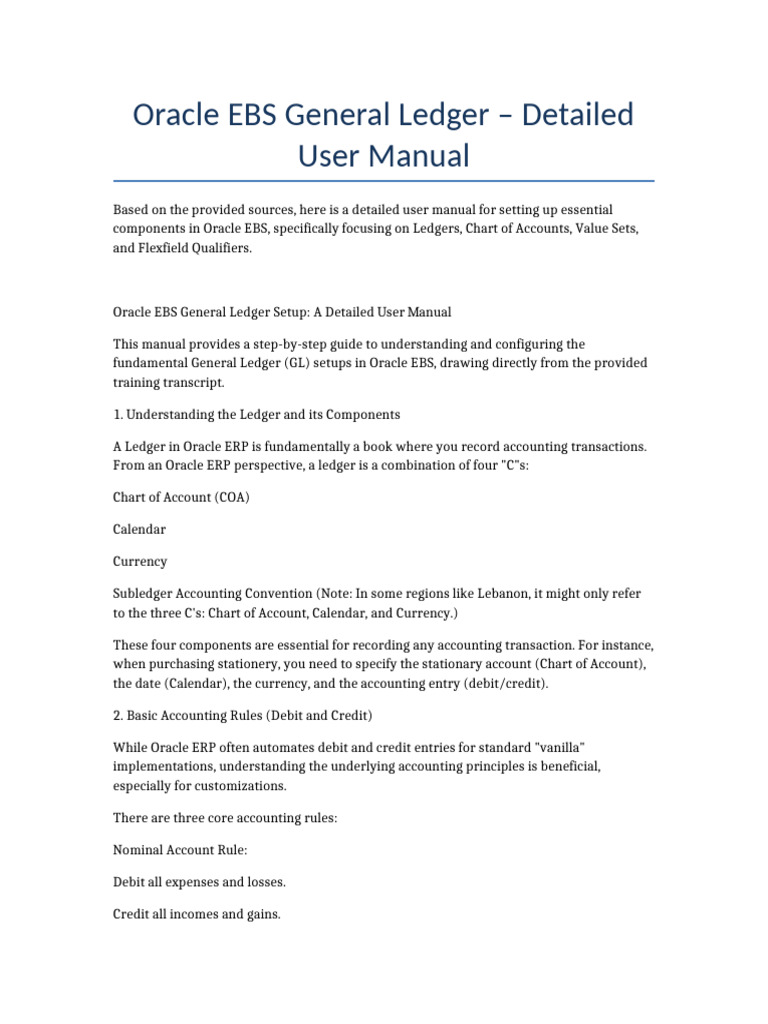 Oracle EBS GL Detailed User Manual | PDF | Debits And Credits | Microsoft Excel