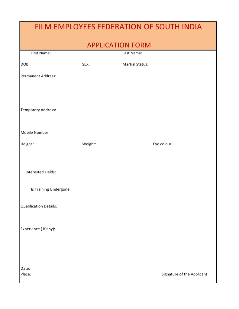 Film Employees Federation of South India: Application Form | PDF