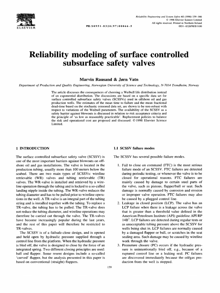 Reliability Modeling of Surface Controlled Subsurface Safety Valves ...