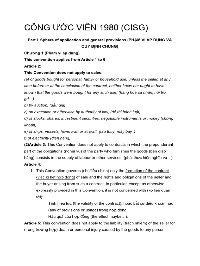 CÔNG ƯỚC VIÊN 1980 (CISG) | PDF