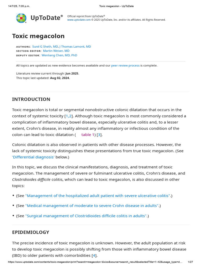 Toxic Megacolon Overview and Management | PDF | Ulcerative Colitis ...
