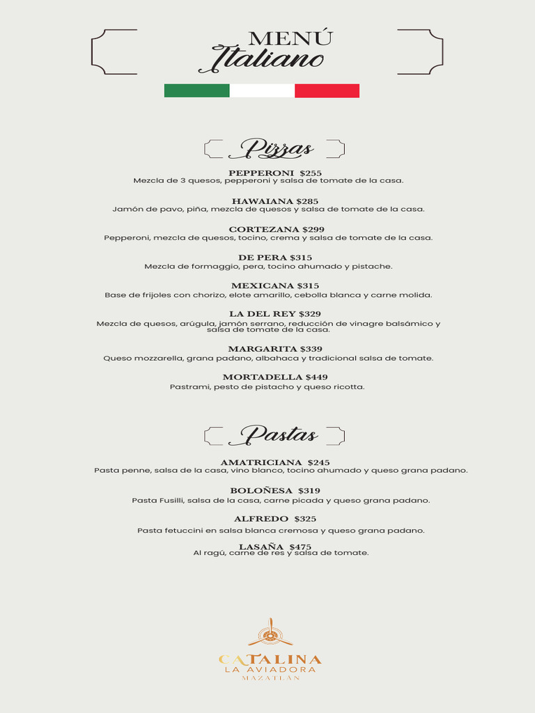 Menú de Pizzas y Pastas Italianas | PDF