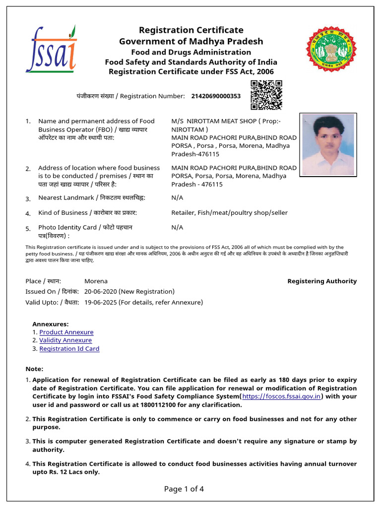 Registration Certificate Government of Madhya Pradesh | PDF