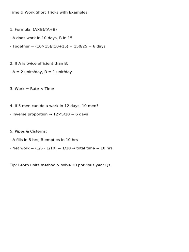 Time & Work Short Tricks Explained | PDF