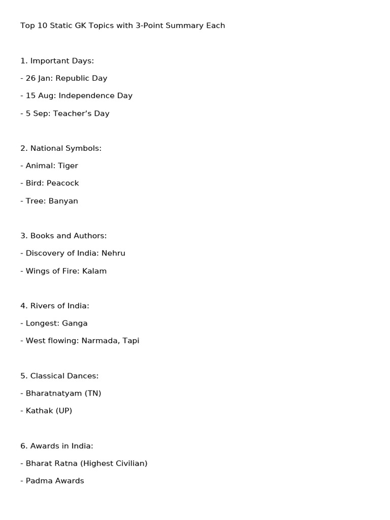 Static GK Topics | PDF