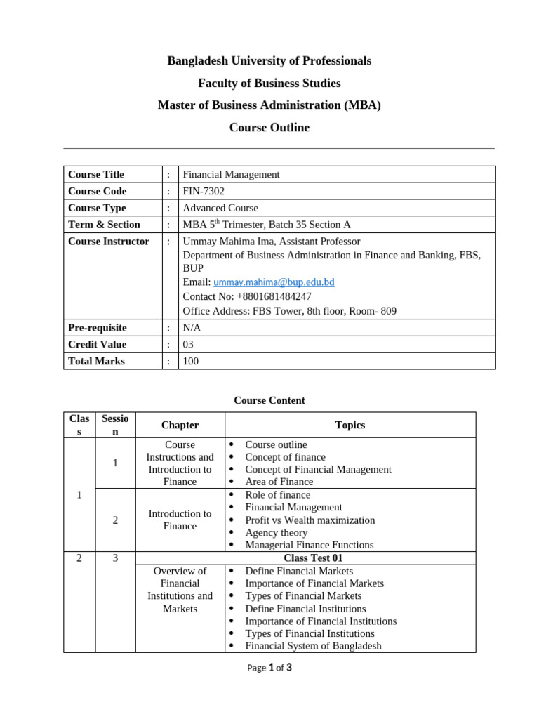 MBA Financial Management Course Outline | PDF | Capital Budgeting ...