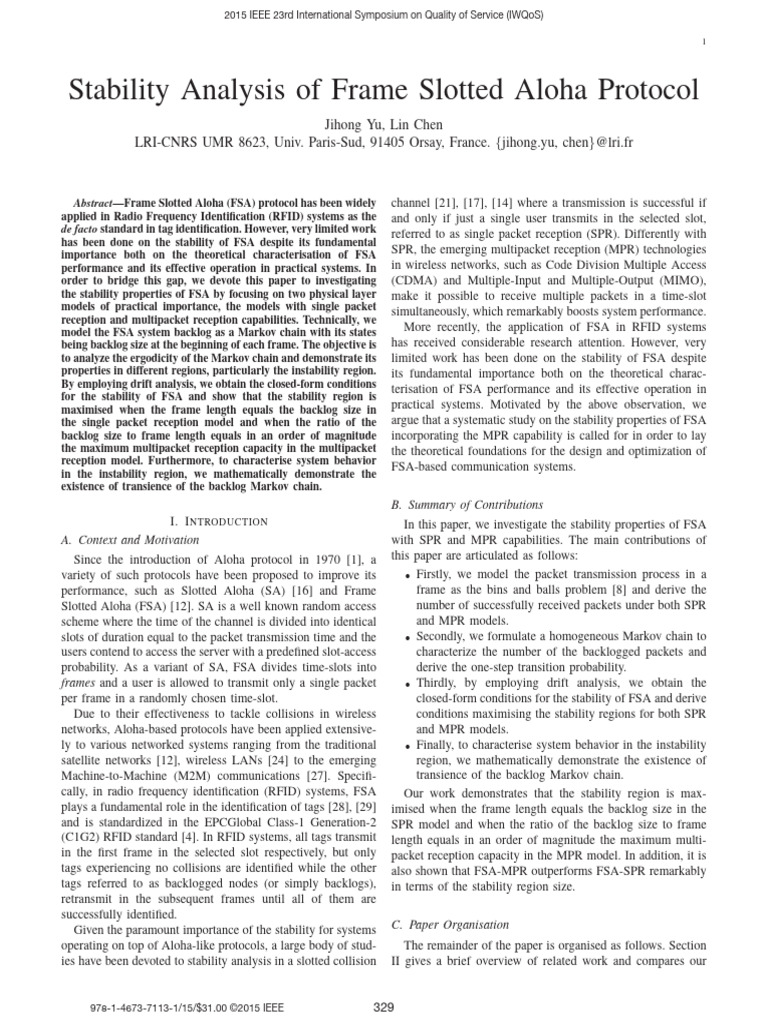 Stability Analysis of Frame Slotted Aloha | PDF | Markov Chain | Mimo