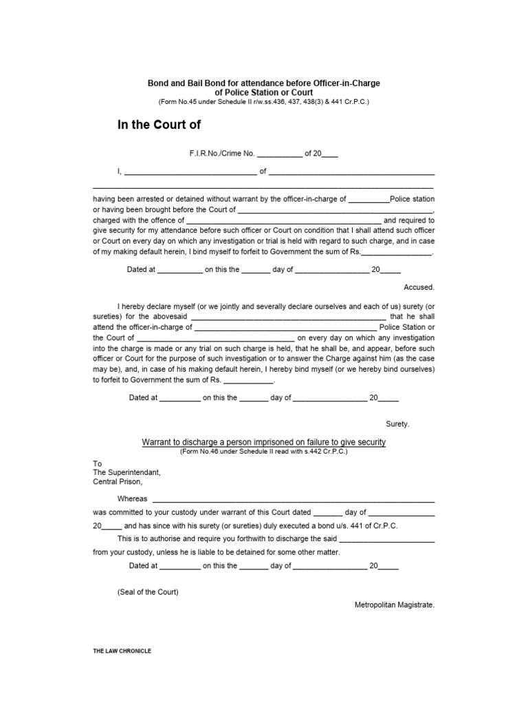 Bail Bond Format and Application Guide | PDF | Bail | Arrest Warrant
