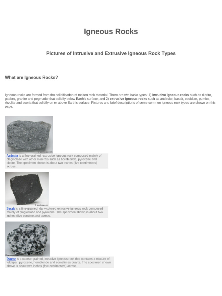 Igneous Rocks Pictures of Intrusive and Extrusive Igneous Rock Types ...
