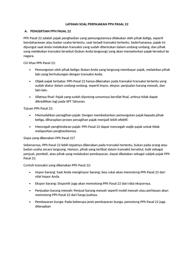 Latihan Soal Perpajakan PPH Pasal 22 | PDF