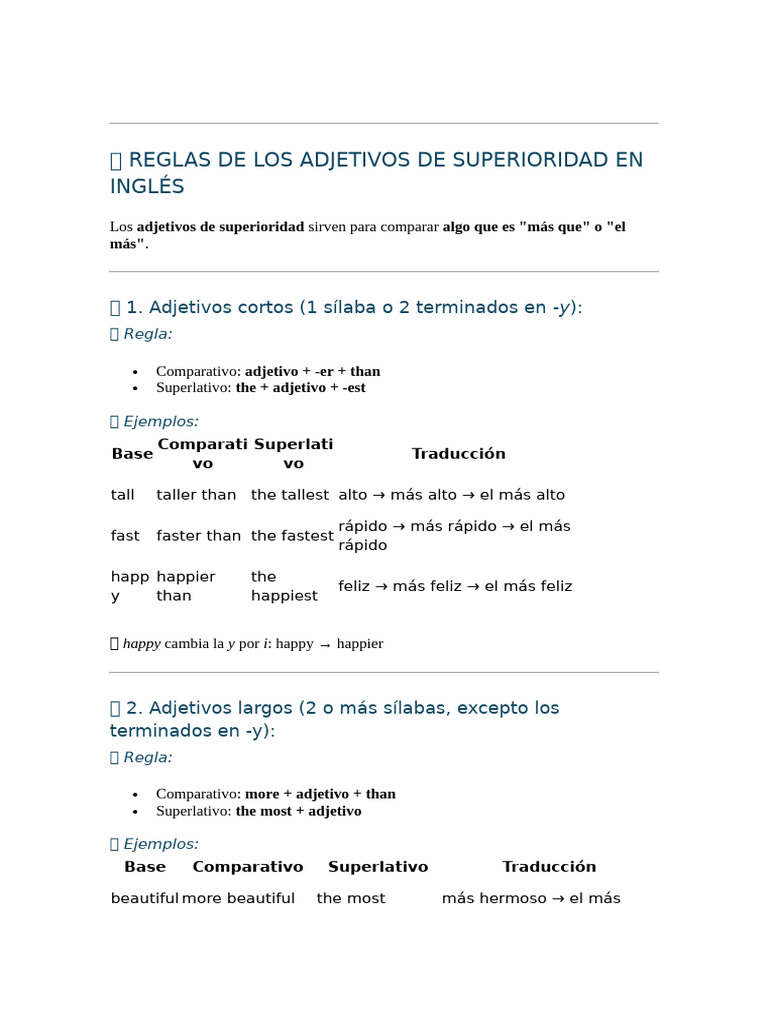 Reglas de Los Adjetivos de Superioridad en Inglés | PDF