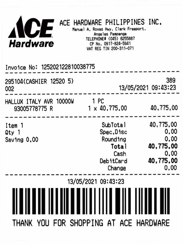 Ace Hardware Philippines Invoice Sample | PDF