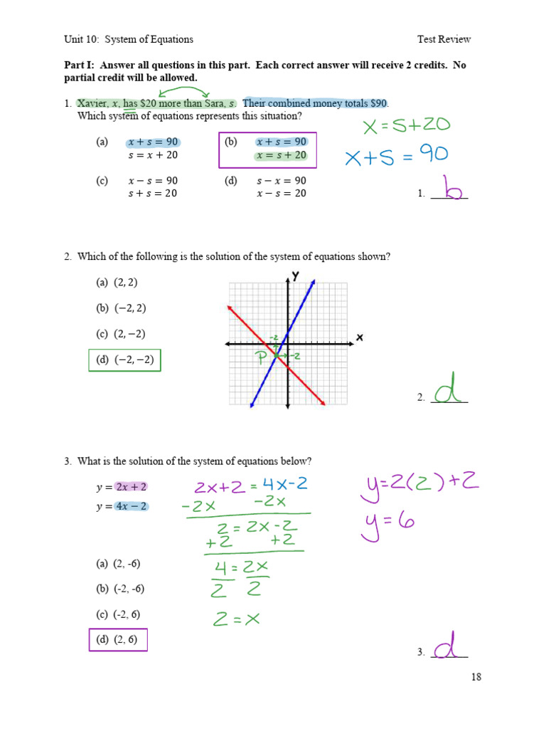 Systems of Equations Test Review | PDF