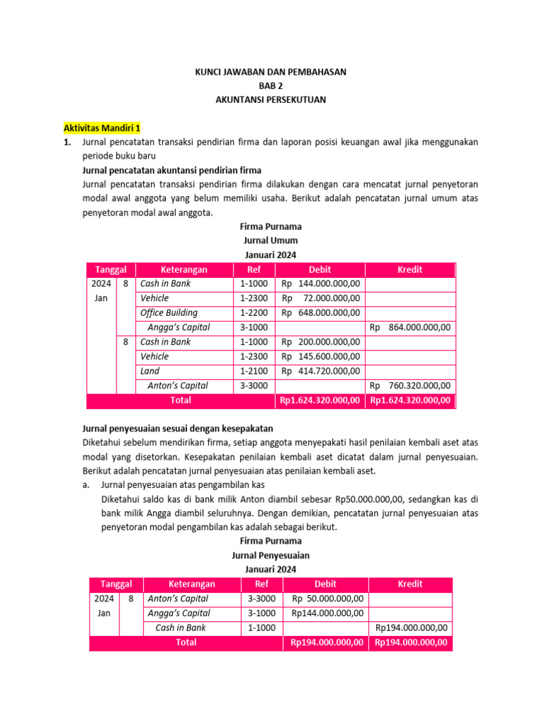 Kunci Jawaban Bab 2 Akuntansi Persekutuan | PDF