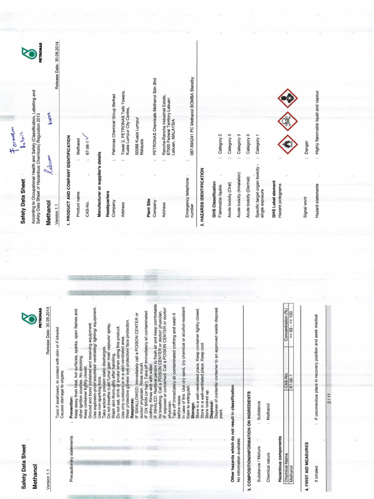 MSDS Methanol | PDF