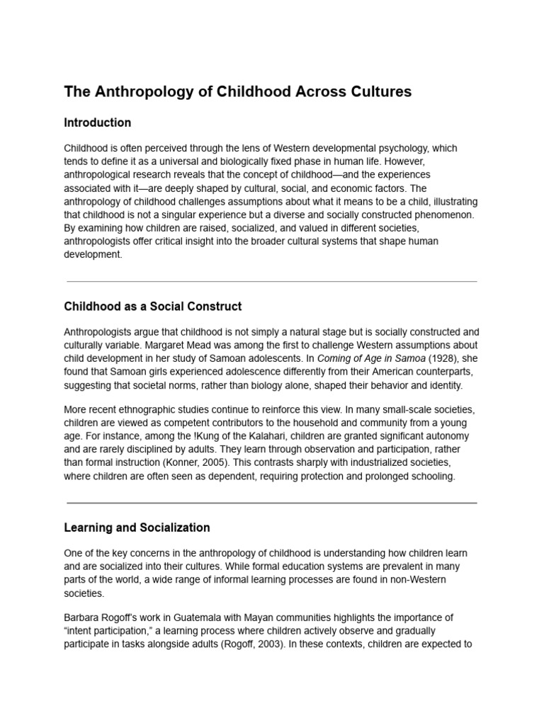 Anthropology of Childhood Across Cultures | PDF | Socialization | Kinship