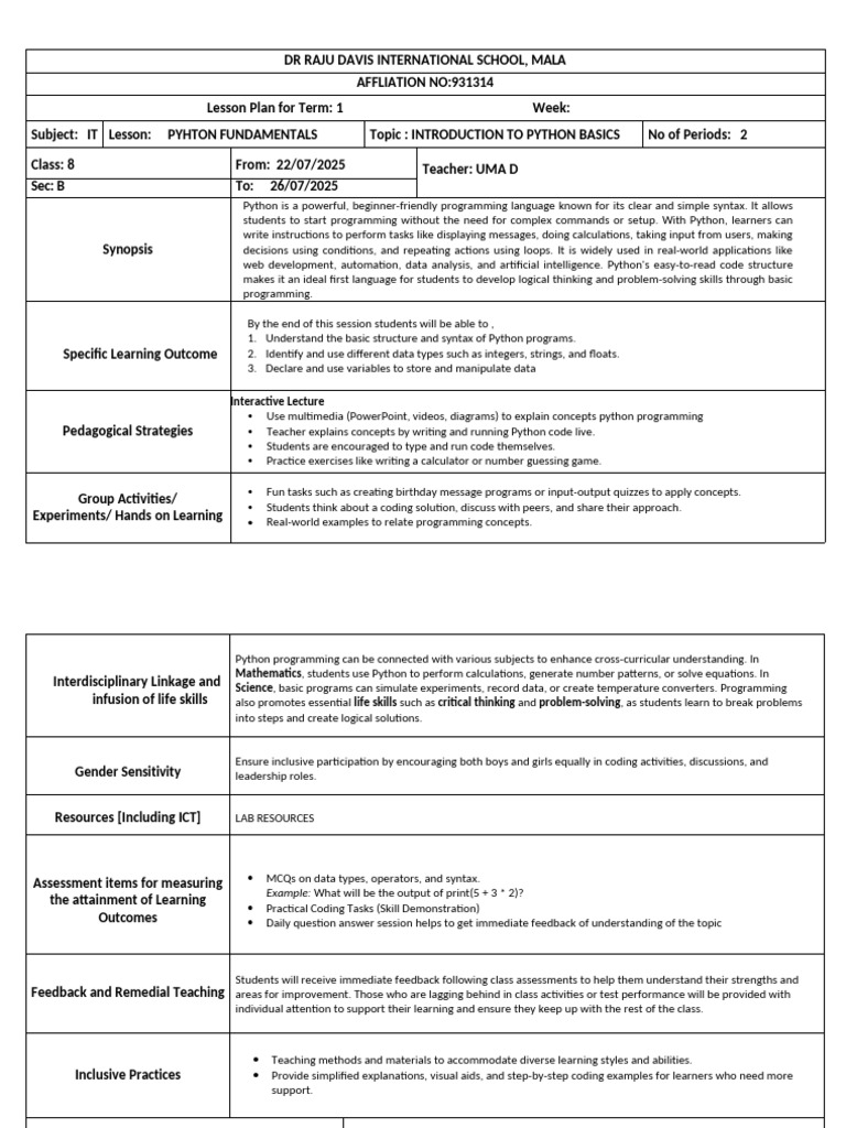 Class 8 CHP 3 Python Fundamentals | PDF | Computer Programming | Learning