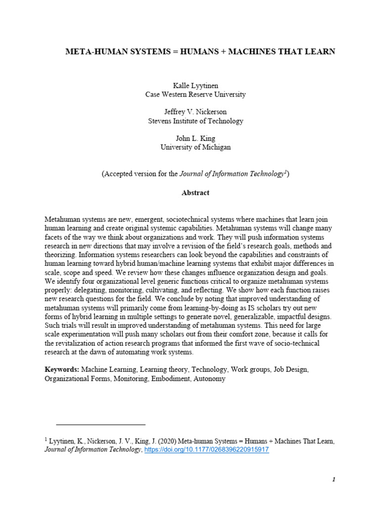 Meta-Human Systems Humans + Machines That Learn: Journal of Information ...
