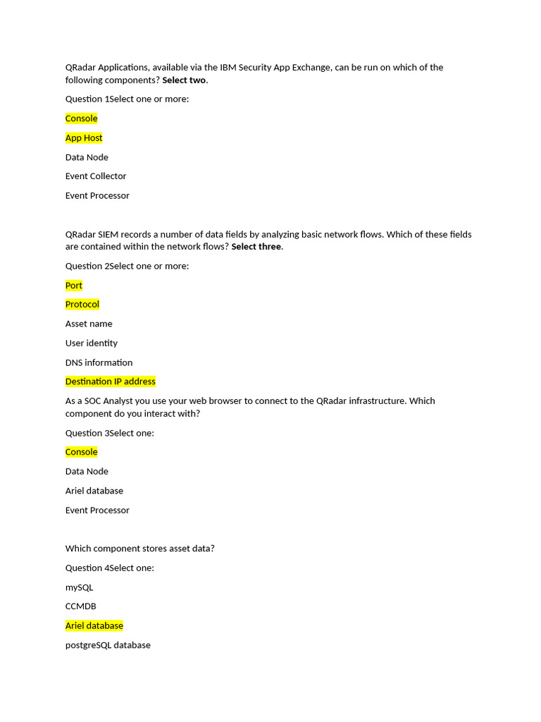 QRadar SIEM Foundation Quiz-1 | PDF | Computer Network | Databases