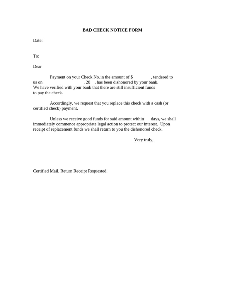 Bad Check Notice | PDF