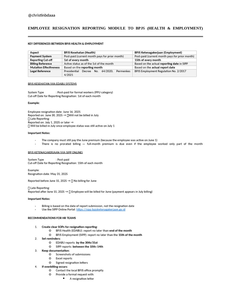 Employee Resignation Reporting Module To Bpjs | PDF
