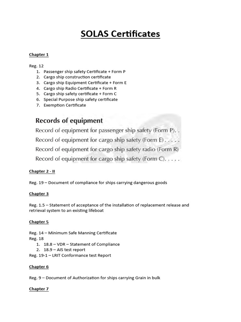 SOLAS Certificates Overview and Types | PDF