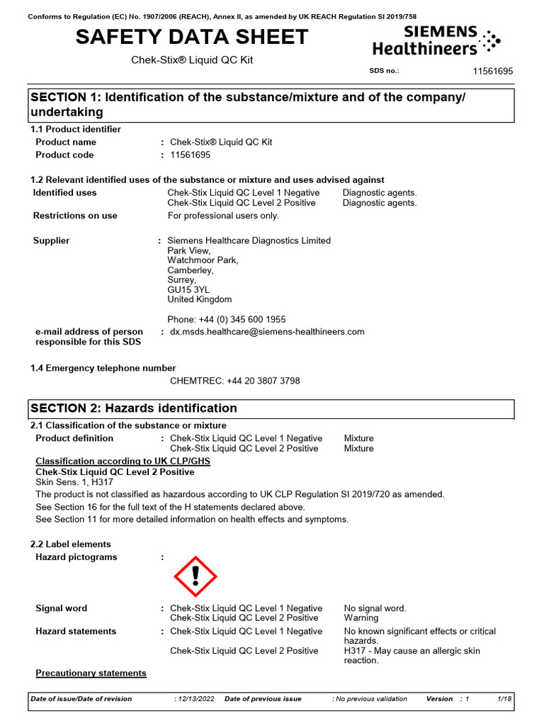 Safety Data Sheet | PDF | Occupational Safety And Health | Chemistry
