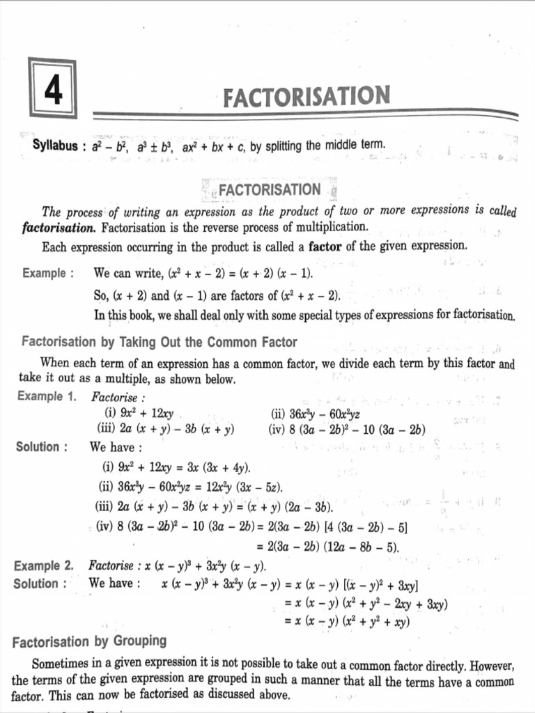 Chapter 4 - Factorisation | PDF