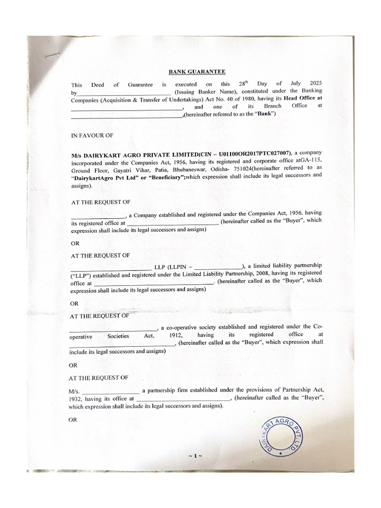 Bank Guarantee - Agreement Draft | PDF