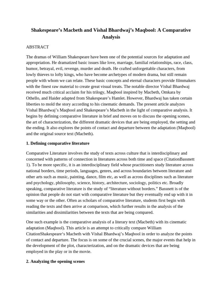 Comparative Analysis of Macbeth and Maqbool | PDF | Macbeth | William ...