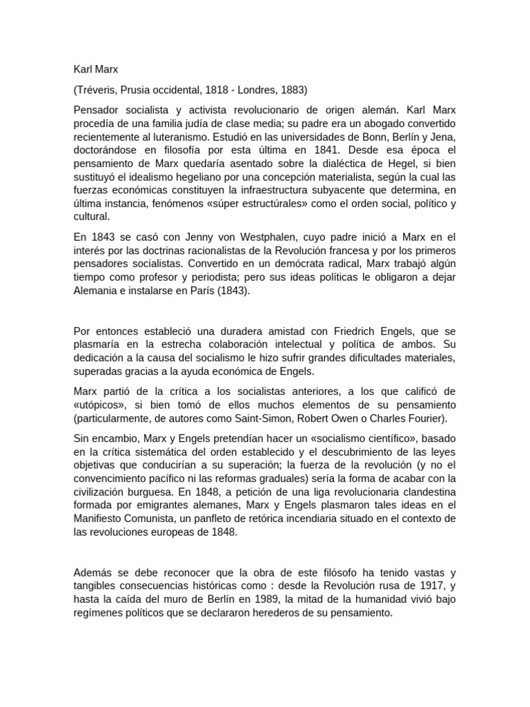 Vida y legado de Karl Marx | PDF | Karl Marx | Friedrich Engels