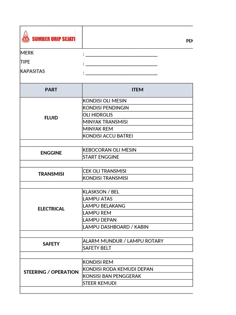 Form Checklist Forklift Harian | PDF