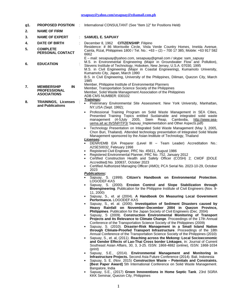 Sam'S - Comprehensive - CV (Current) - All Projects & Positions Held ...