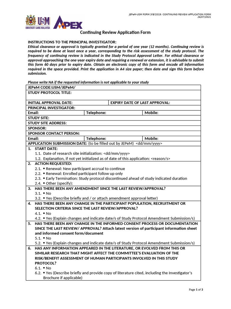 Continuing Review Application Form | PDF