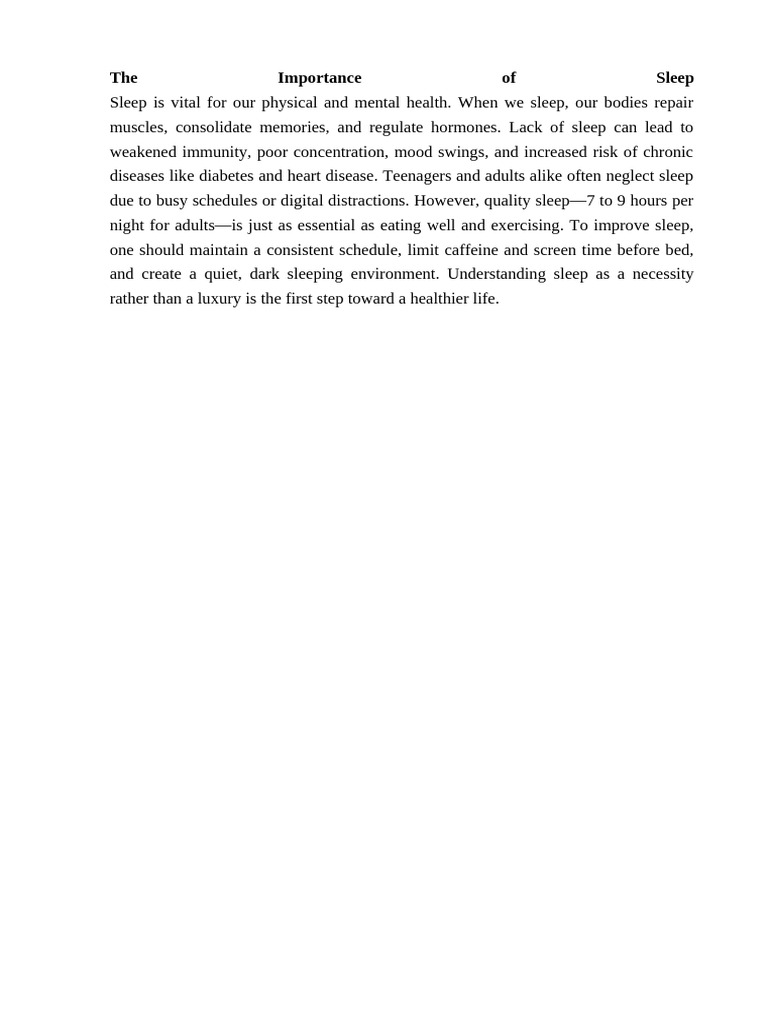 The Importance of Sleep | PDF