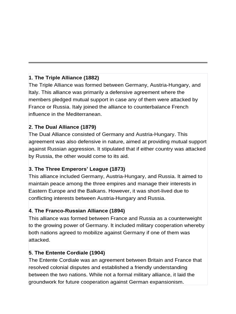 Pre-WWI Alliances Overview | PDF | Allies Of World War I | World War I