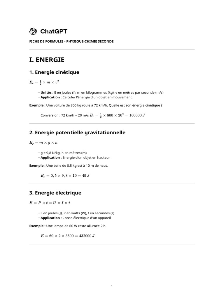 Fiche de Formules Physique-Chimie Seconde | PDF | Matière | Atomes
