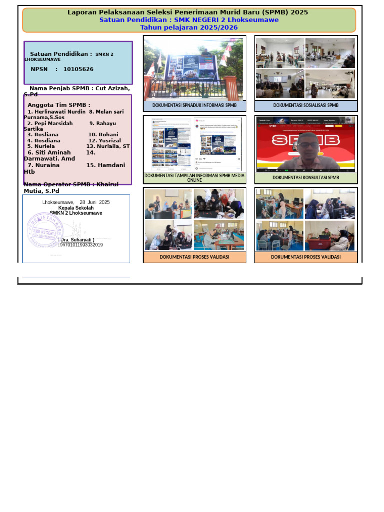 Form Laporan SPMB 2025 SMAN....... SMKN........ Lhokseumawe | PDF