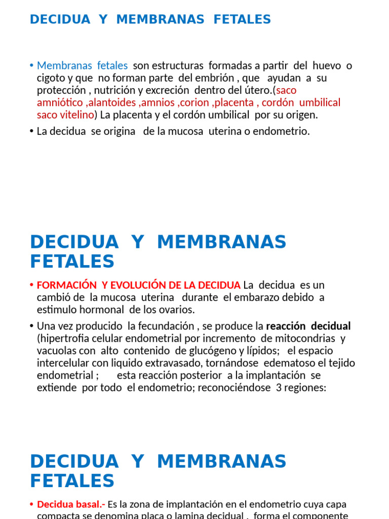 Decidua y Membranas Fetales | PDF | Placenta | Anatomía