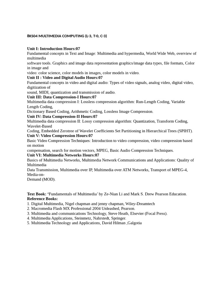 Multimedia Computing Syllabus Overview | PDF