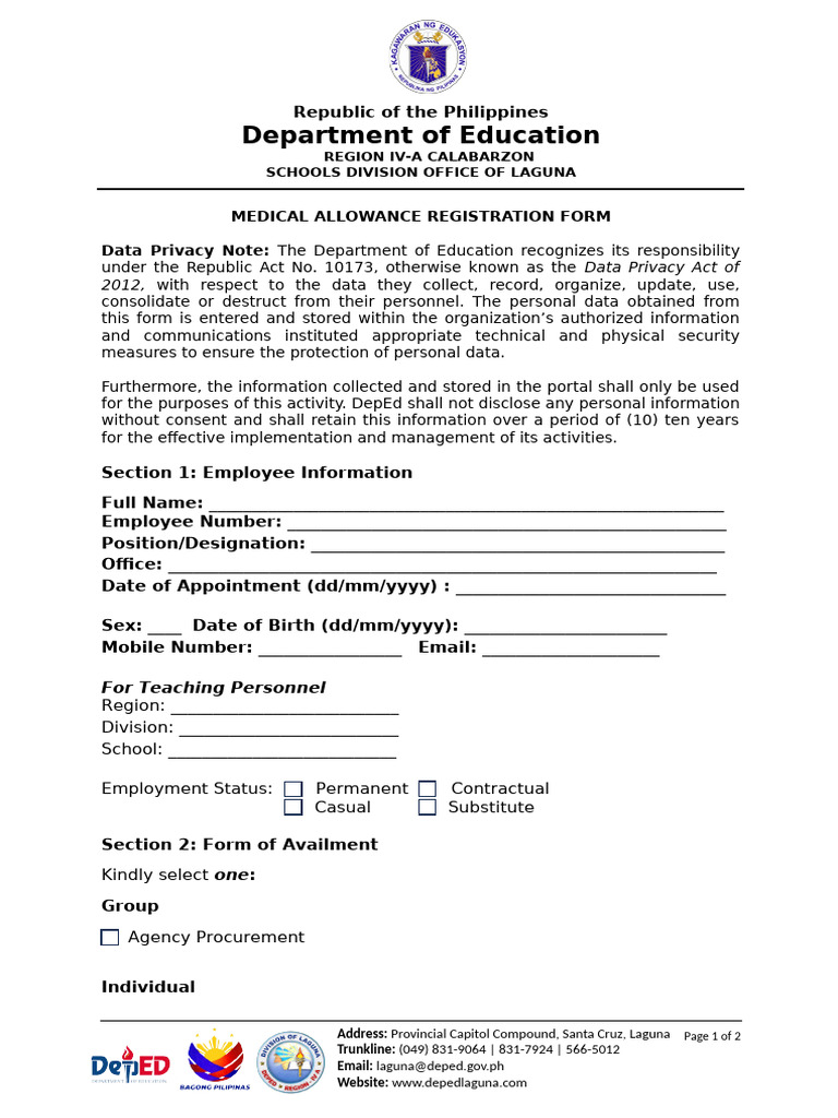 Medical Allowance Registration Form | PDF