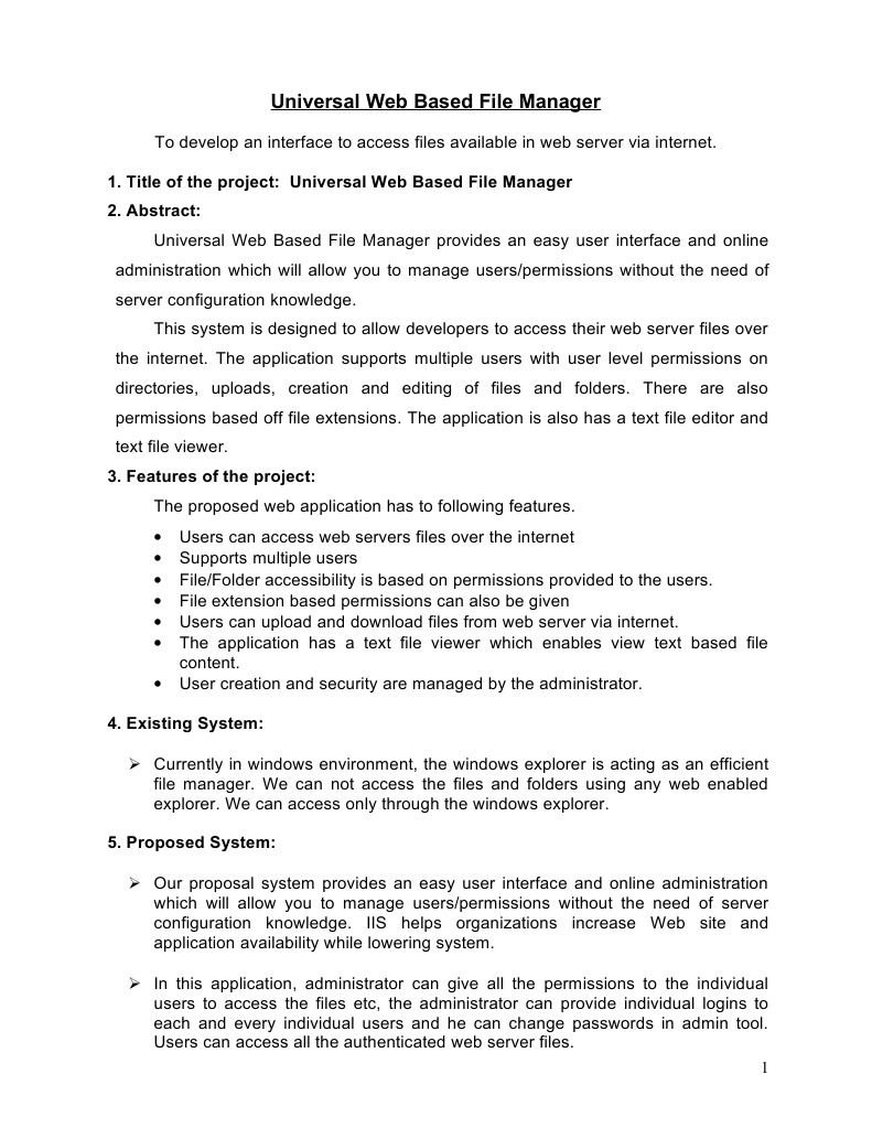 Synopsis of Universal Web Based File Manager | PDF | World Wide Web ...