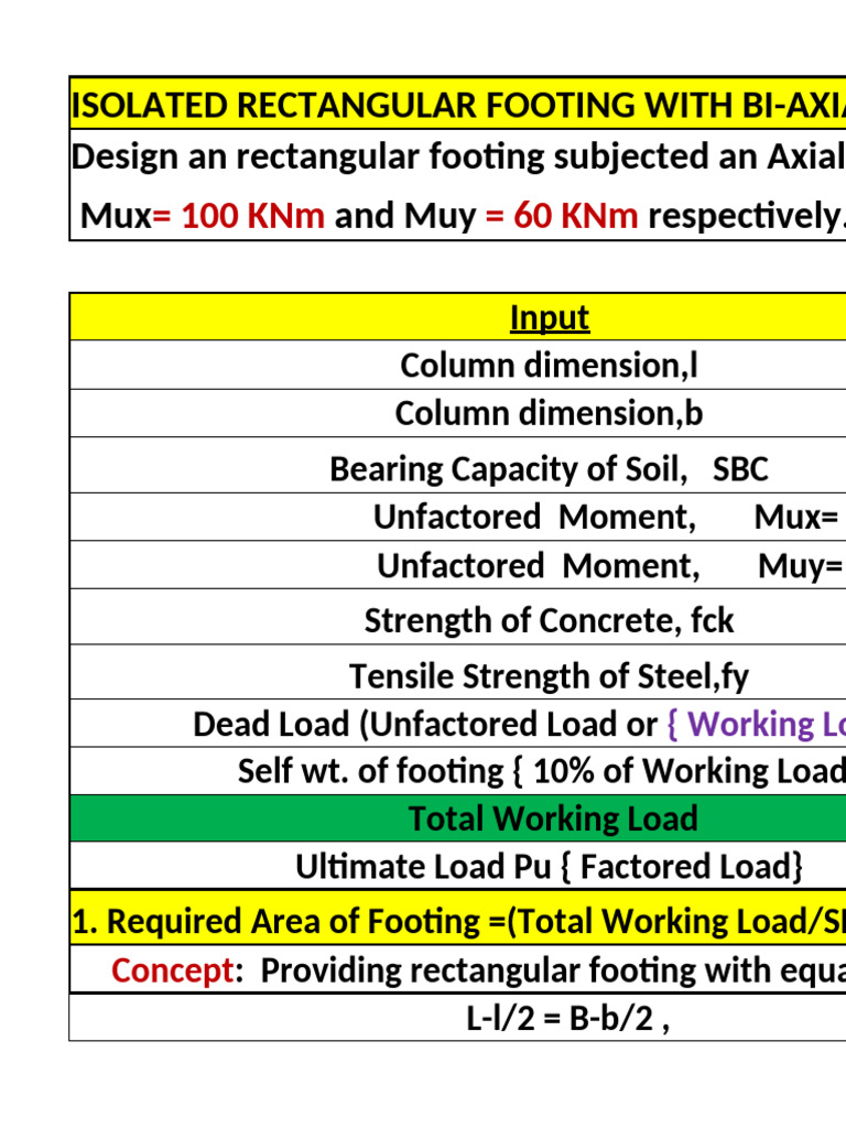 Rect Footing Having Axial Load Plus Biaxial Moment | PDF | Bending ...
