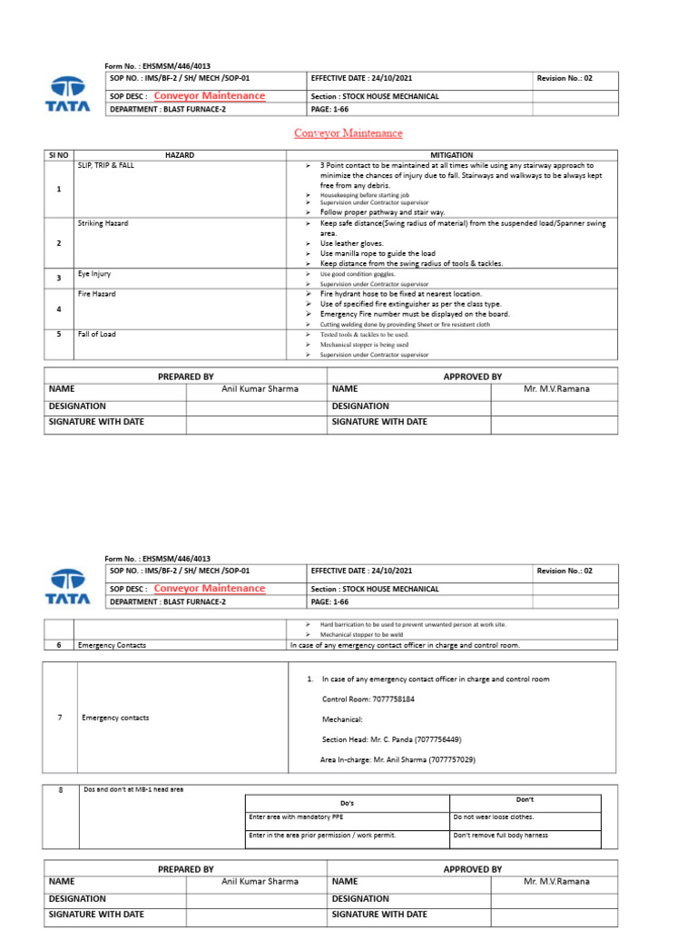 Conveyor Maintenance Safety SOP | PDF | Occupational Safety And Health ...