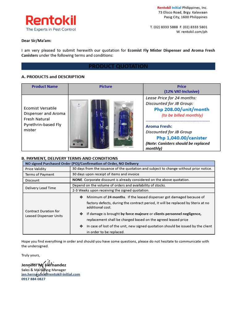 Ecomist Dispenser Quotation for JB Group | PDF | Business