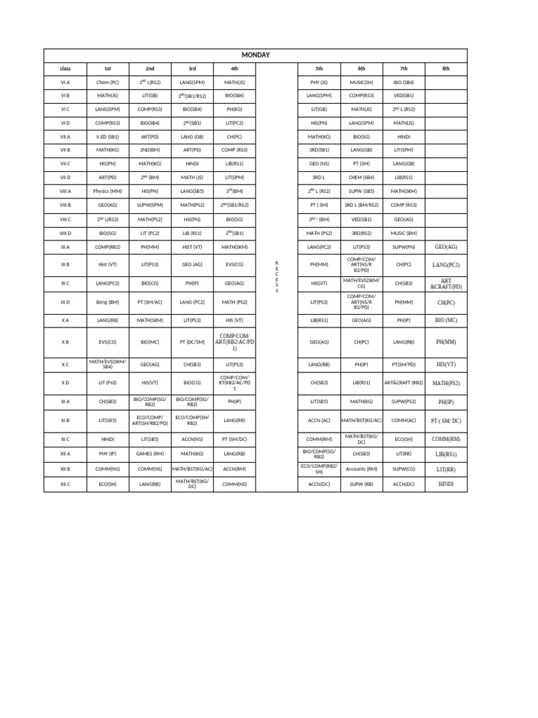 Routine 2025 Class Schedule | PDF