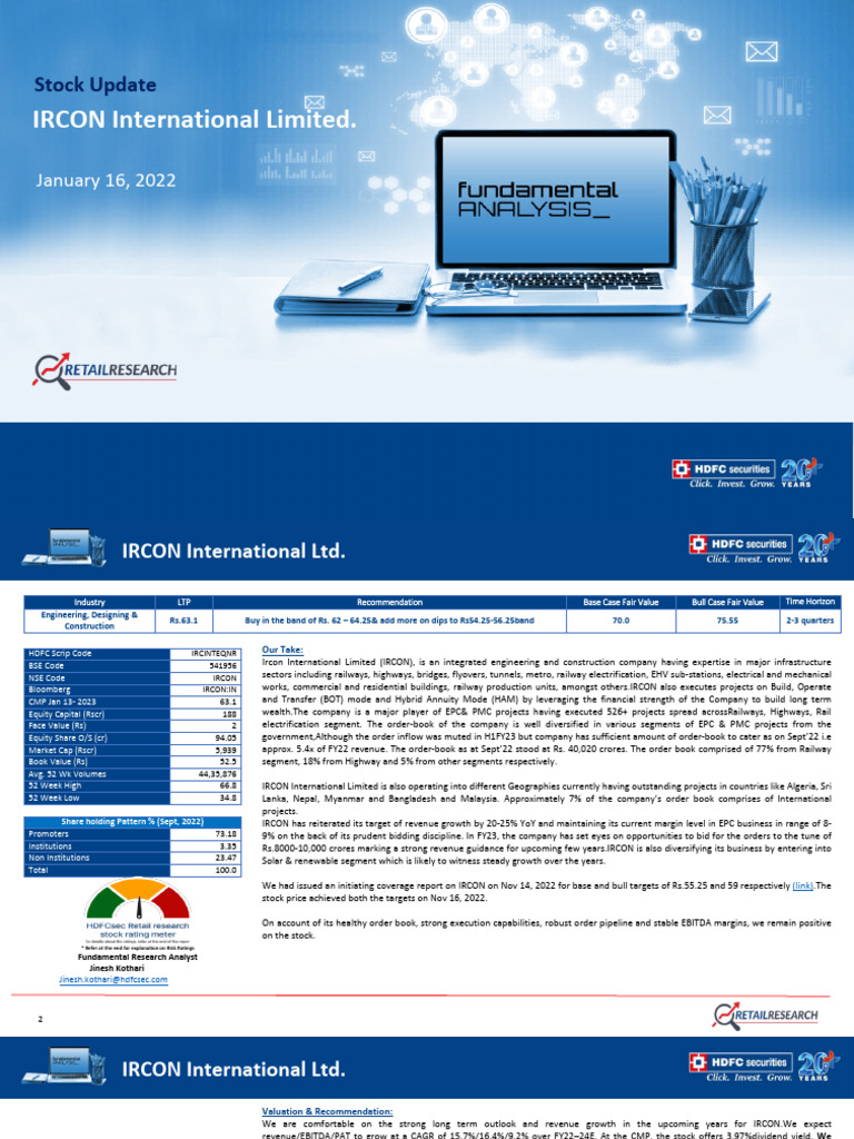 HSL - Stock Update Ircon International - 160123 - Signed | PDF | Stocks | Securities (Finance)